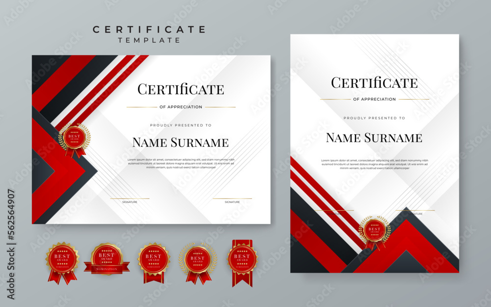 Modern red and black certificate of achievement template with gold ...