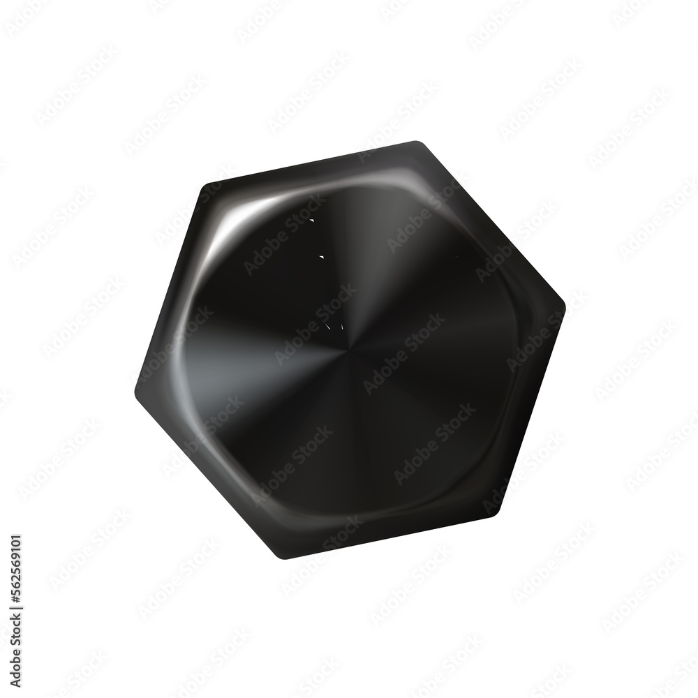 Bolt head. Bluing metal realistic bolt head, black screw cap. Twisted ...