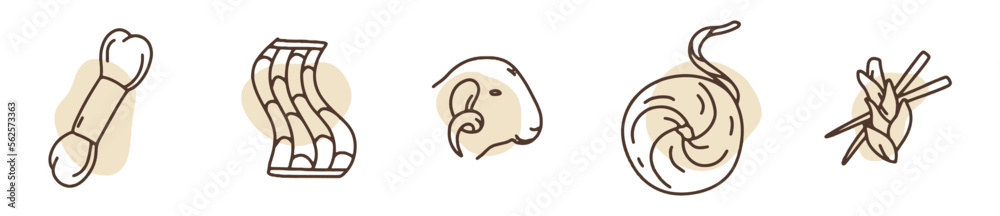 Merino sheep products modern doodle icon set, woolly yarn concept ...