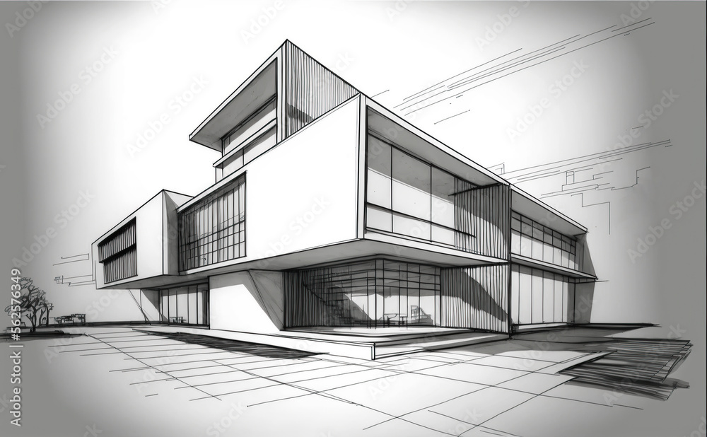 Modern Architecture Sketch Drawing, Design Process, Creative ...