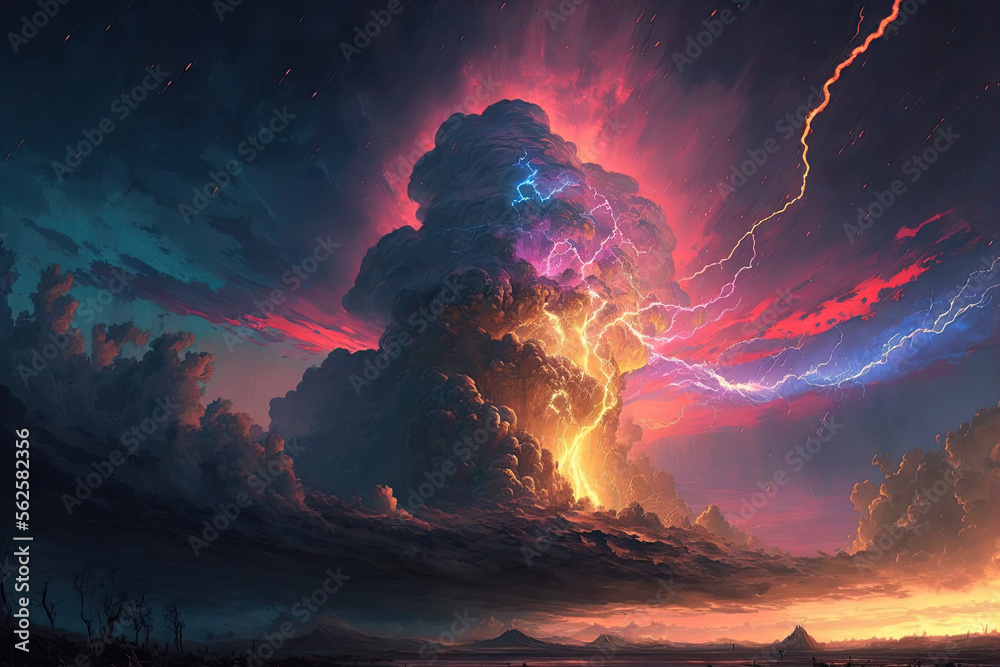 A Generative AI Painting of a Colorful Sky with Clouds and Lightning ...