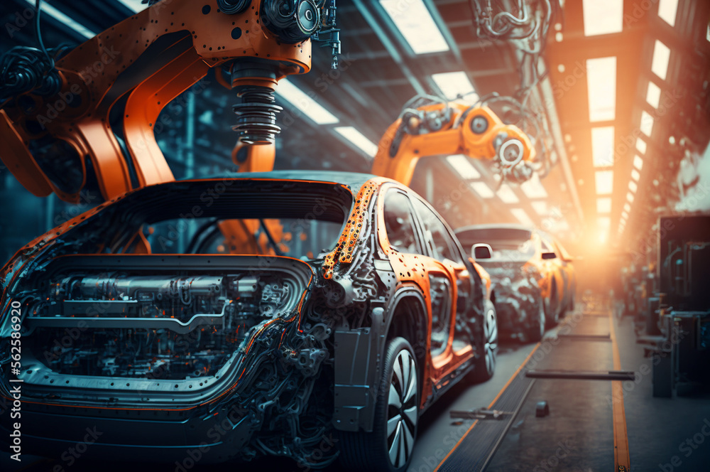 Banner Modern Manufacture Car factory, conveyor line with Automated ...