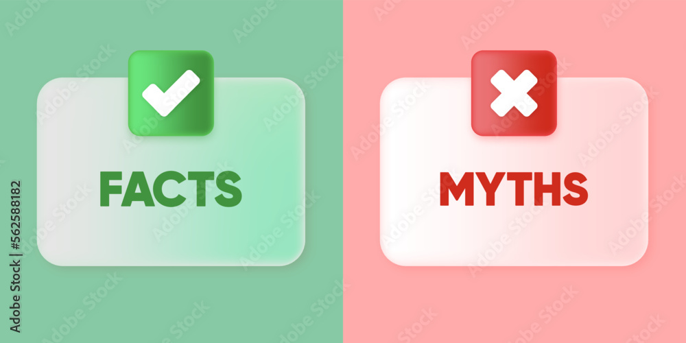 Facts or Myths banner. Green check mark and cross mark symbols icon ...