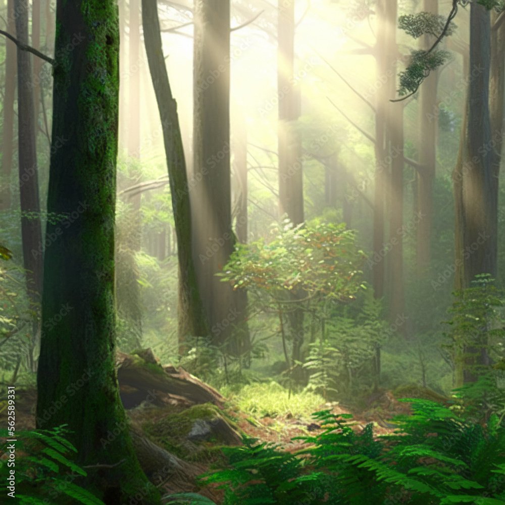 Colorful image of the forest in the anime style. High quality ...