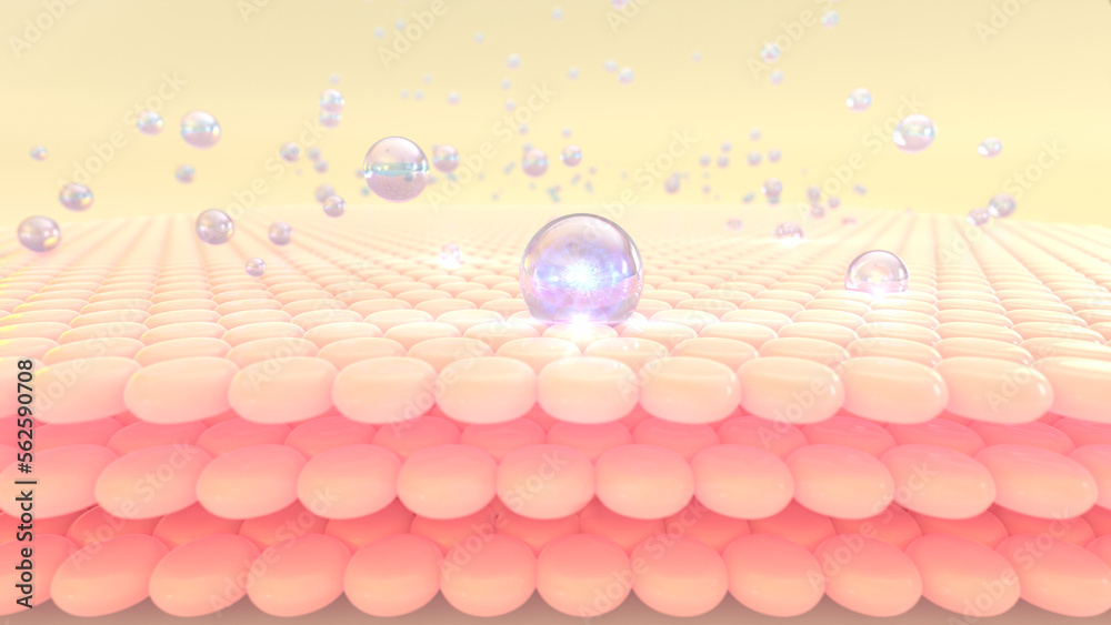 Vitamin and moisture droplets drop on skin cells. skin cell design is ...