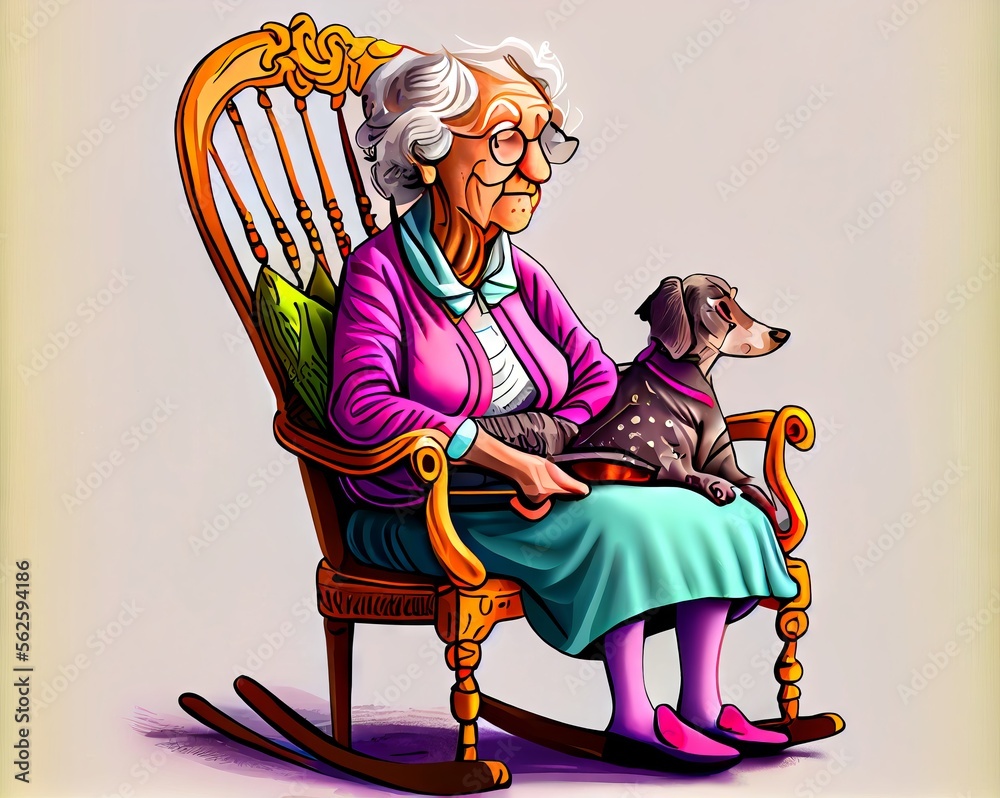 Illustration of Cartoon Illustration of an old lady sitting in a chair ...