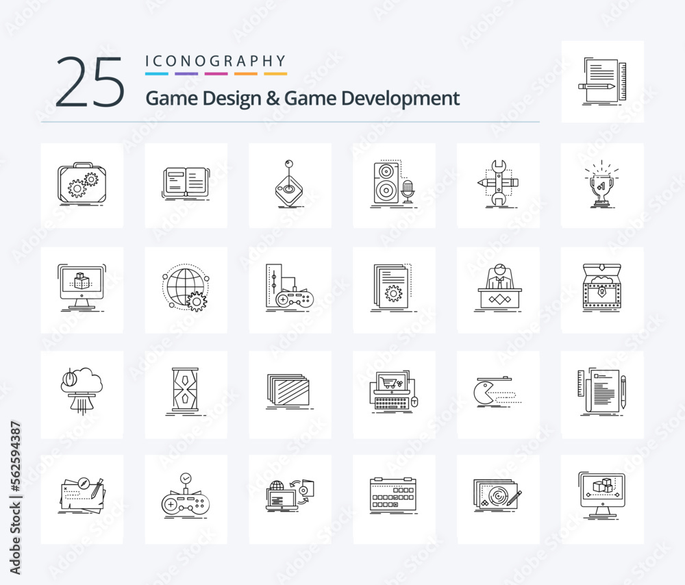 Game Design And Game Development 25 Line icon pack including microphone ...
