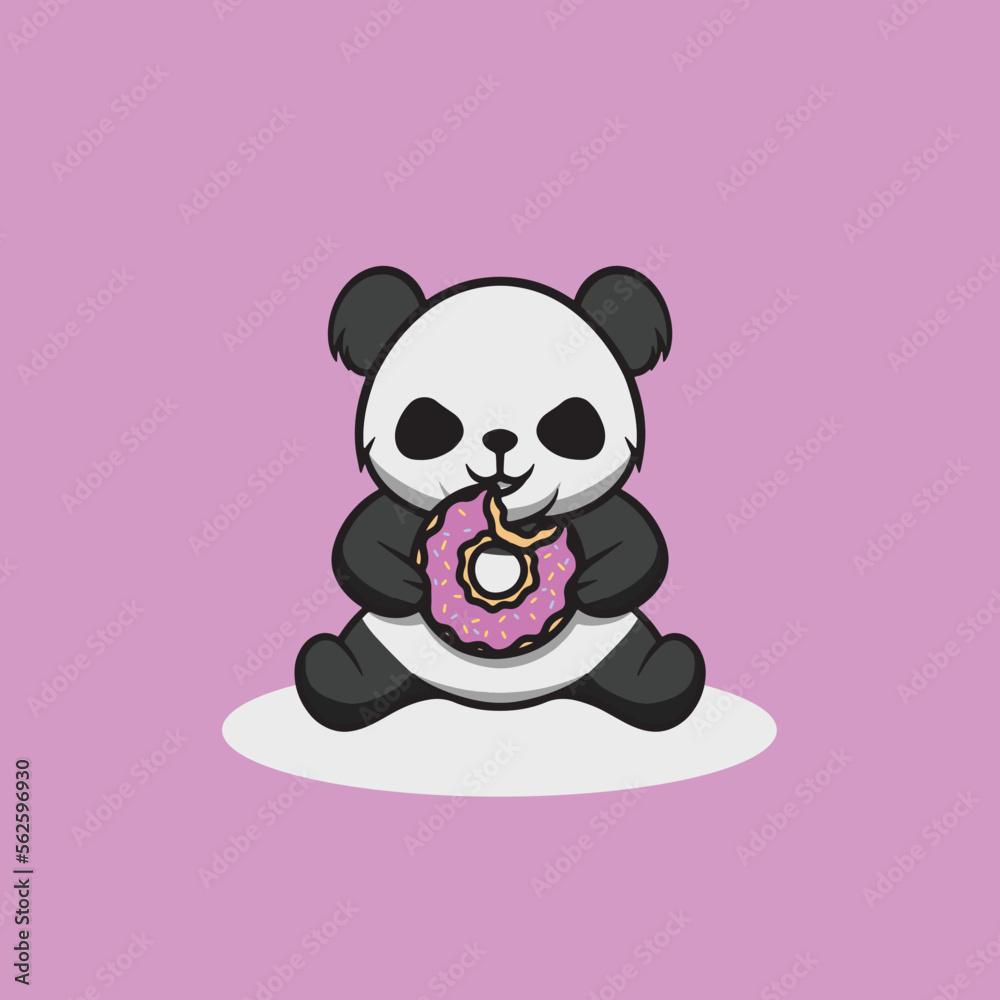 Cute panda eating donut cartoon illustration Stock Vector | Adobe Stock