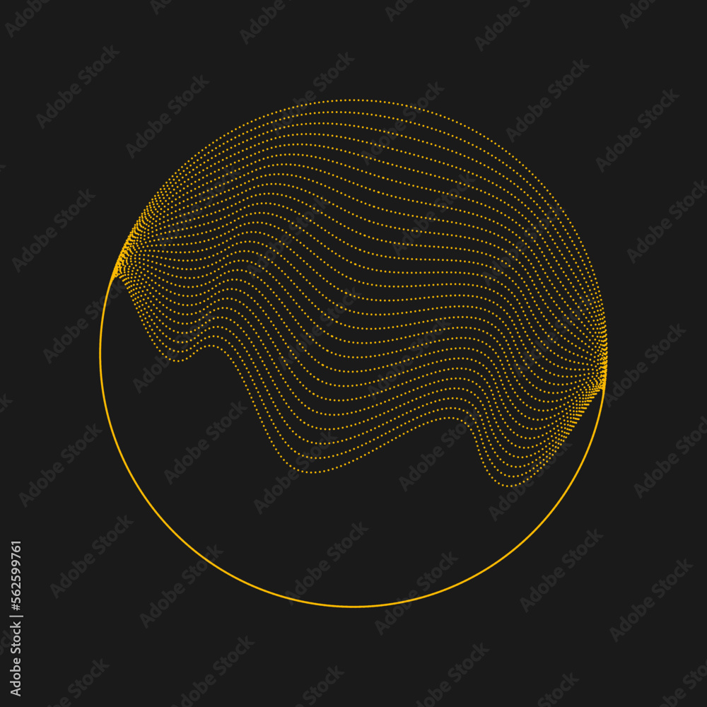 Deformed yellow dotted wavy circles. Minimal art. Concentric circles. Vector ellipse line design ...