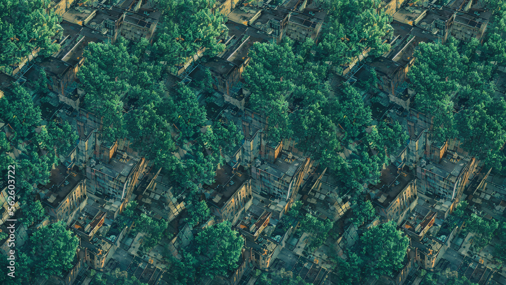Urban Aerial scene for city in the woods (landscape, architecture ...