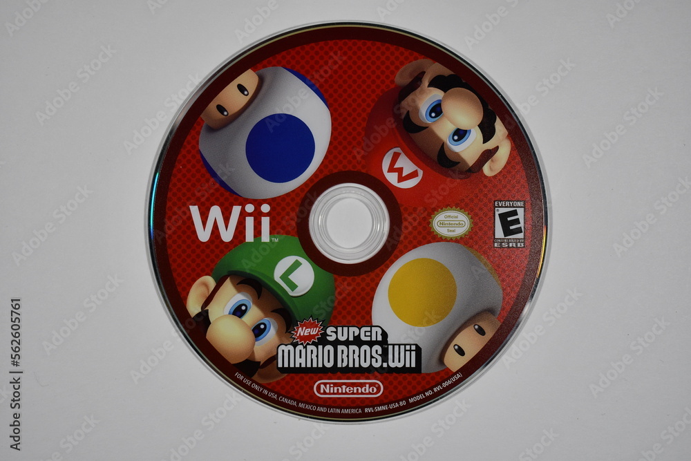 Super Mario game disk for the Nintendo Wii. Stock Photo | Adobe Stock