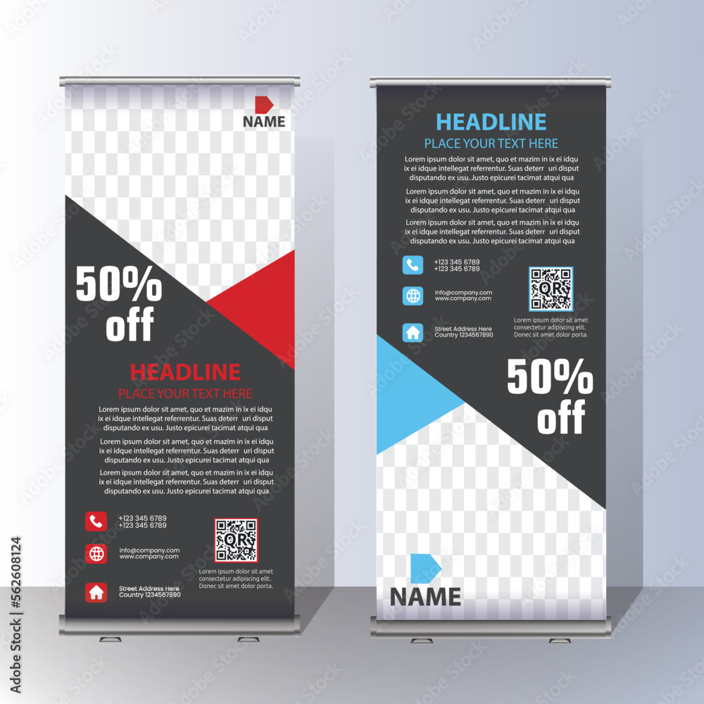 Vetor de Roll Up Banner Signage Standee Template for Advertising and ...