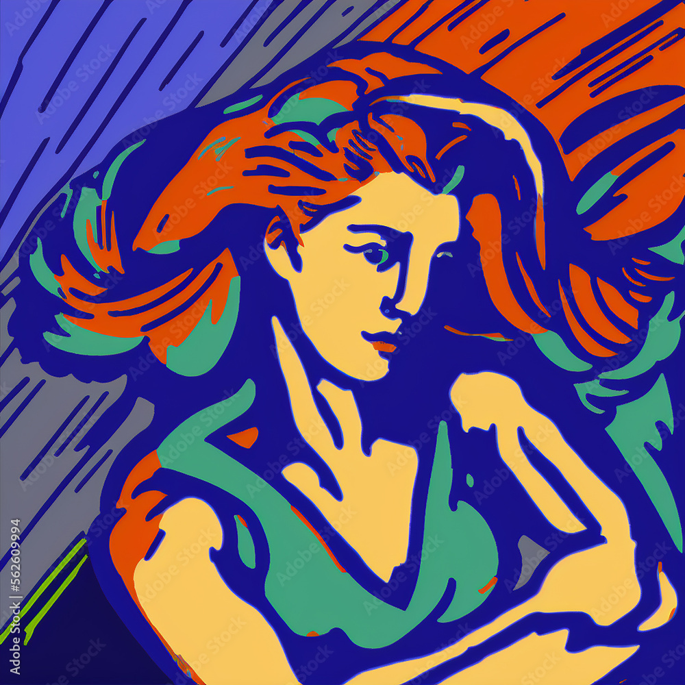 Female figurative portrait outline in painterly fauvism style, an ...