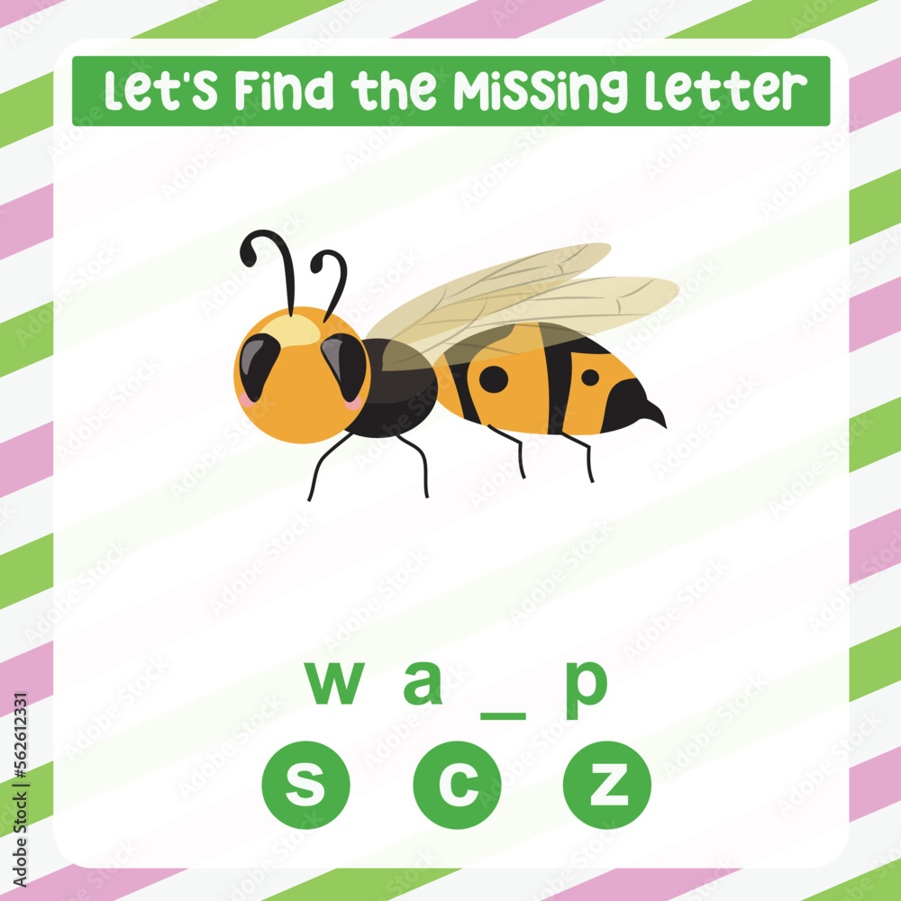 Find the missing letter wasp worksheet for kids learning insects in ...