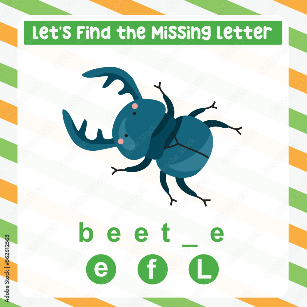 Find the missing letter beetle worksheet for kids learning insects in ...