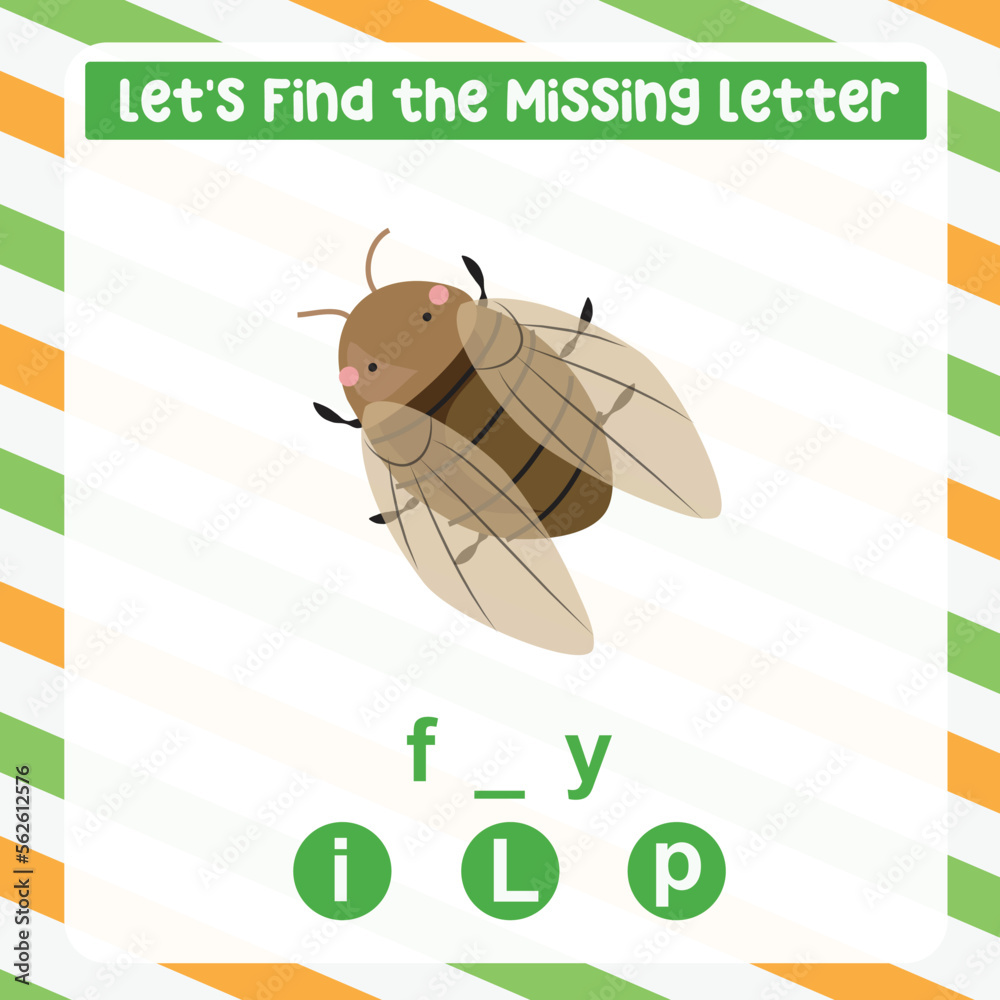Find the missing letter fly worksheet for kids learning insects in ...