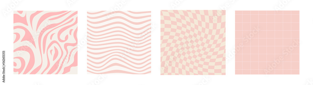 Groovy funky square backgrounds in pink color. Valentine day. Set of ...