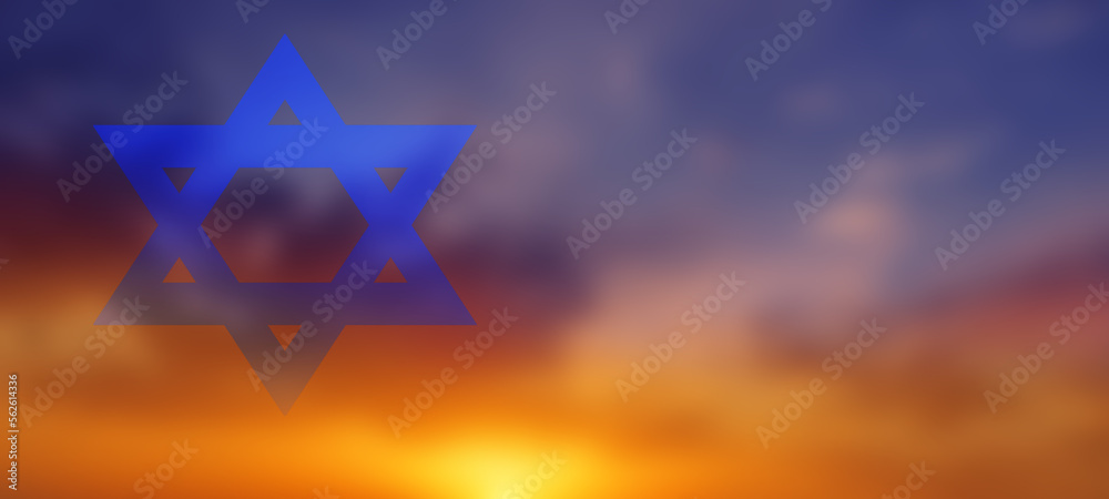 USA flag and symbol of Judaism on sky background. National Religious ...