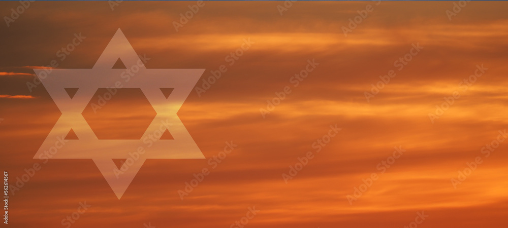 USA flag and symbol of Judaism on sky background. National Religious ...