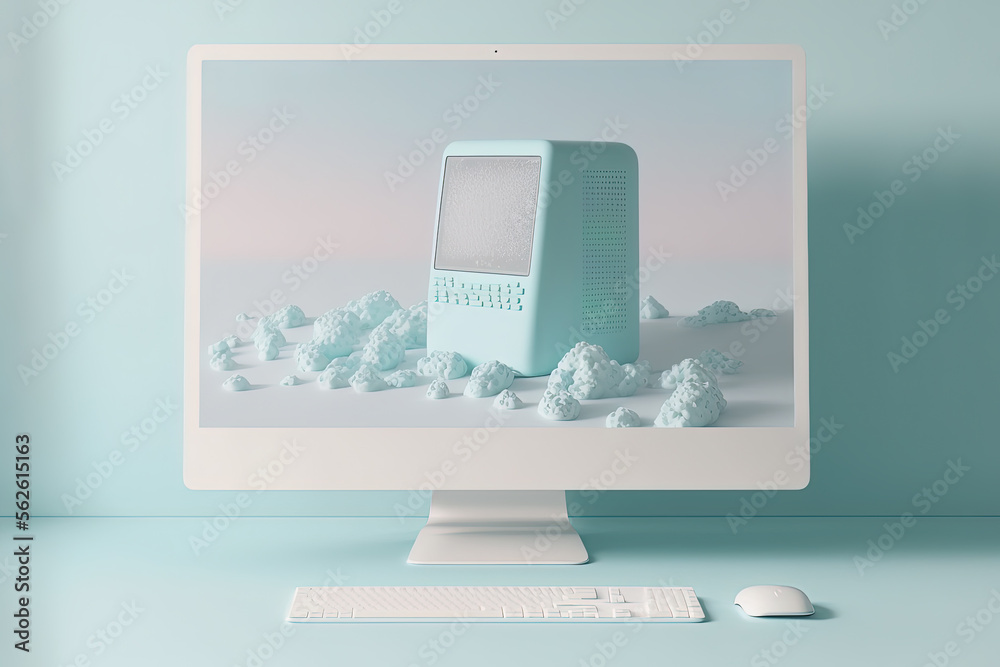 Comfortable and minimal home working desk in sky blue and teal with ...