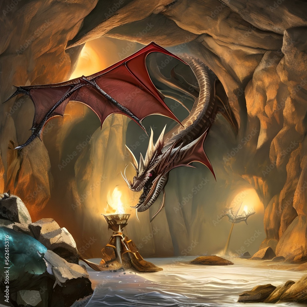 Fantasy image of A dragon hoarding treasure in a cave, Generative AI ...