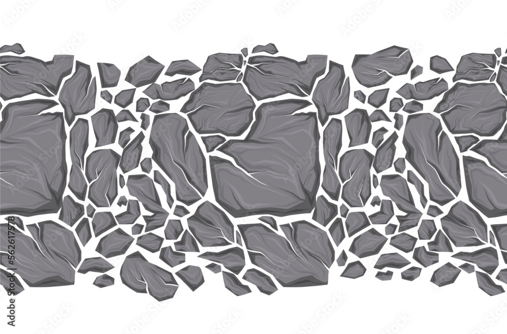 Horizontal vector seamless border with broken stones isolated from ...