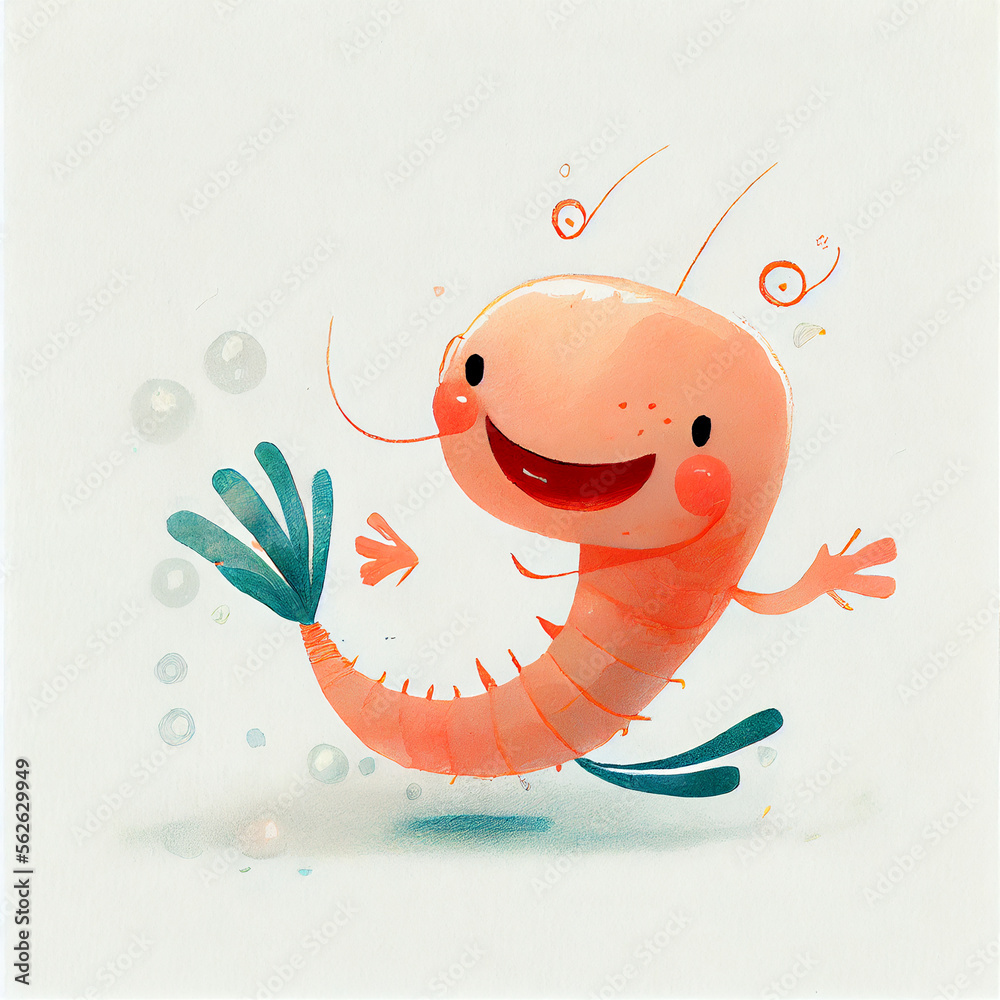 Cartoon. cute smiling shrimp. generative ai Stock Illustration | Adobe ...