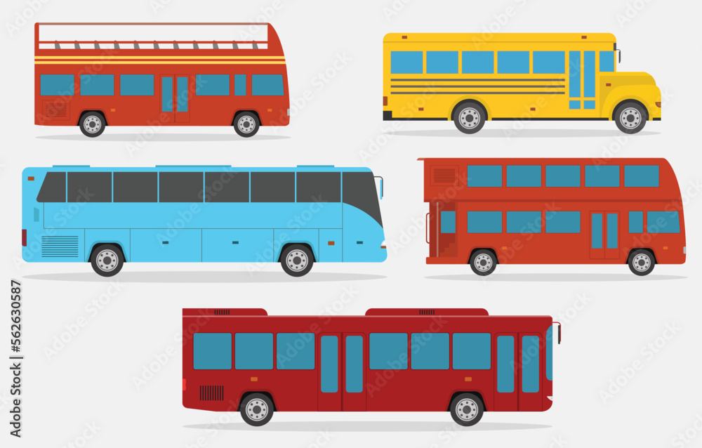 bus vector template of all types of buses city double decker school ...
