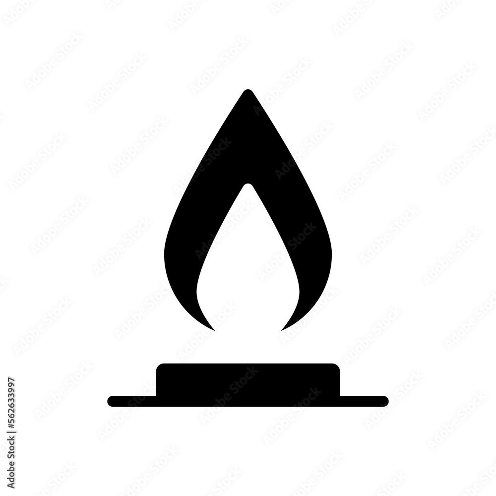 Gas black glyph icon. Heating system. Kitchen stove. Flammable gaseous ...