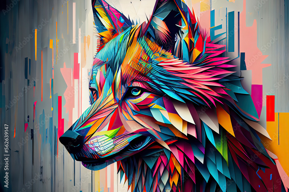 colorful Wolf face head on geometric pop art style Stock Illustration ...