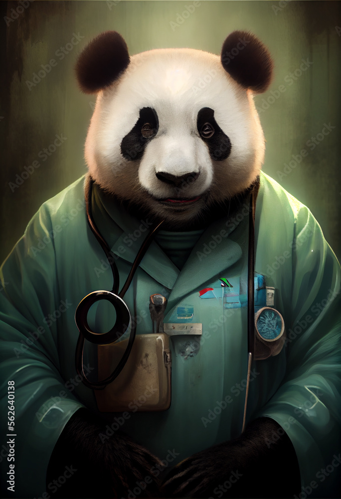 Generative Ai, art painting style, panda doctor with a stethoscope ...
