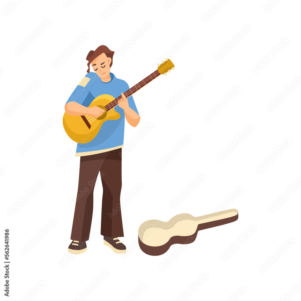 Cartoon man playing acoustic guitar vector illustration. Male guitarist ...