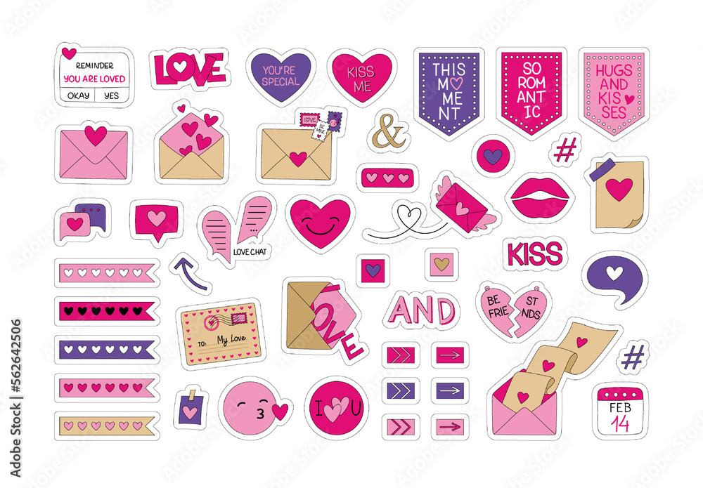 Love Messages Printable Sticker Pack With Romantic Doodle Illustrations ...