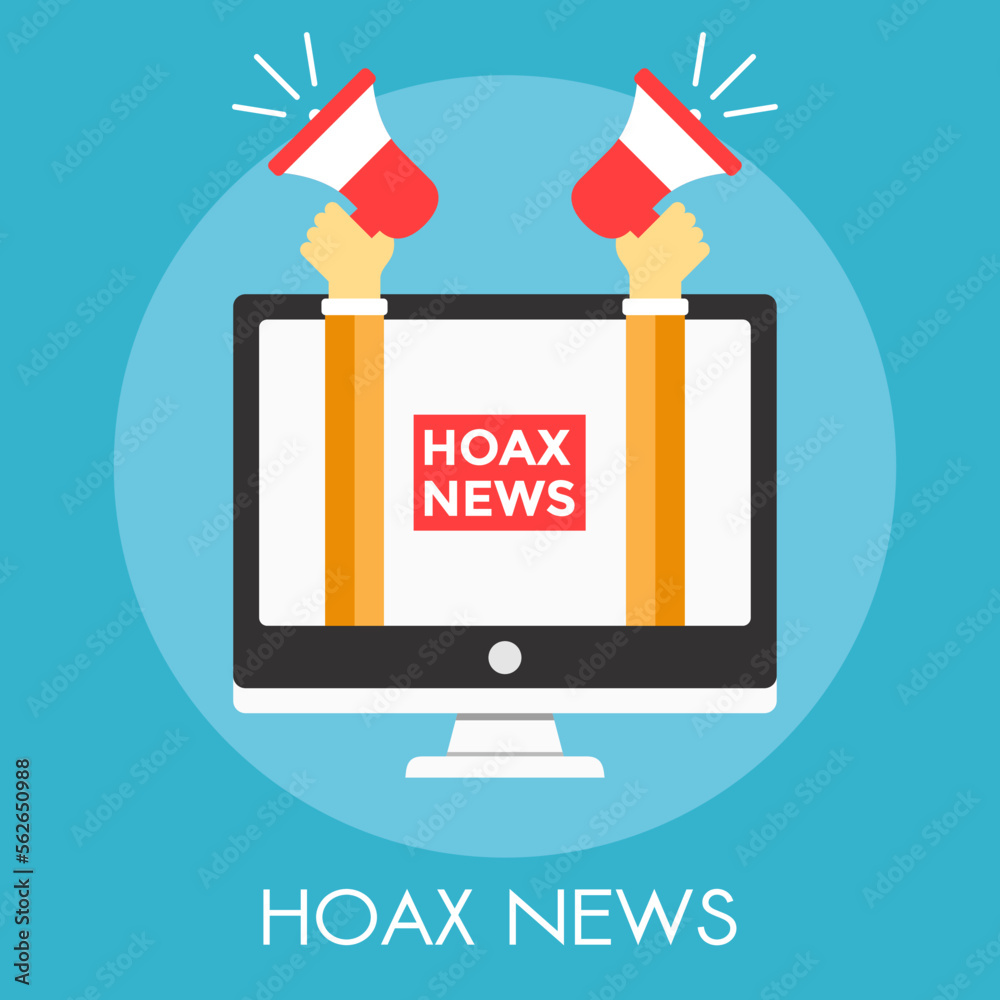 hoax or fake news vector illustration with loud speaker, computer ...