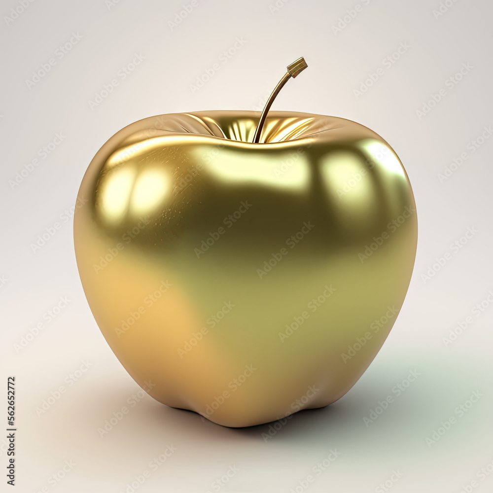 Golden apple 3d render glossy texture Stock Illustration | Adobe Stock