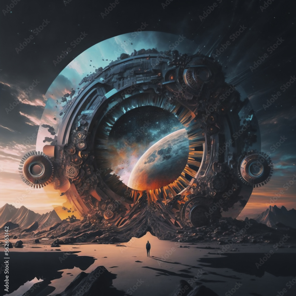 Cosmic surreal landscape with portal, Fantasy, sci-fi illustration ...