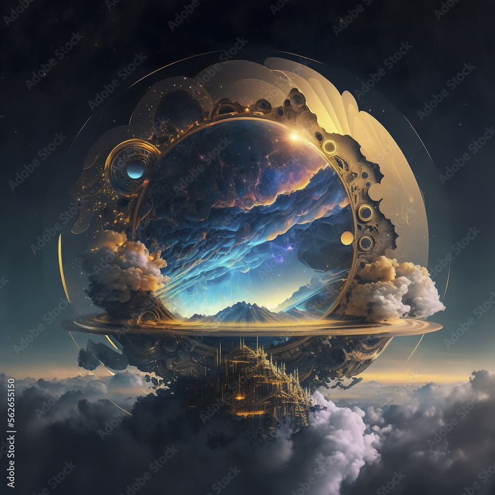Cosmic surreal landscape, Fantasy, sci-fi illustration with portal to ...