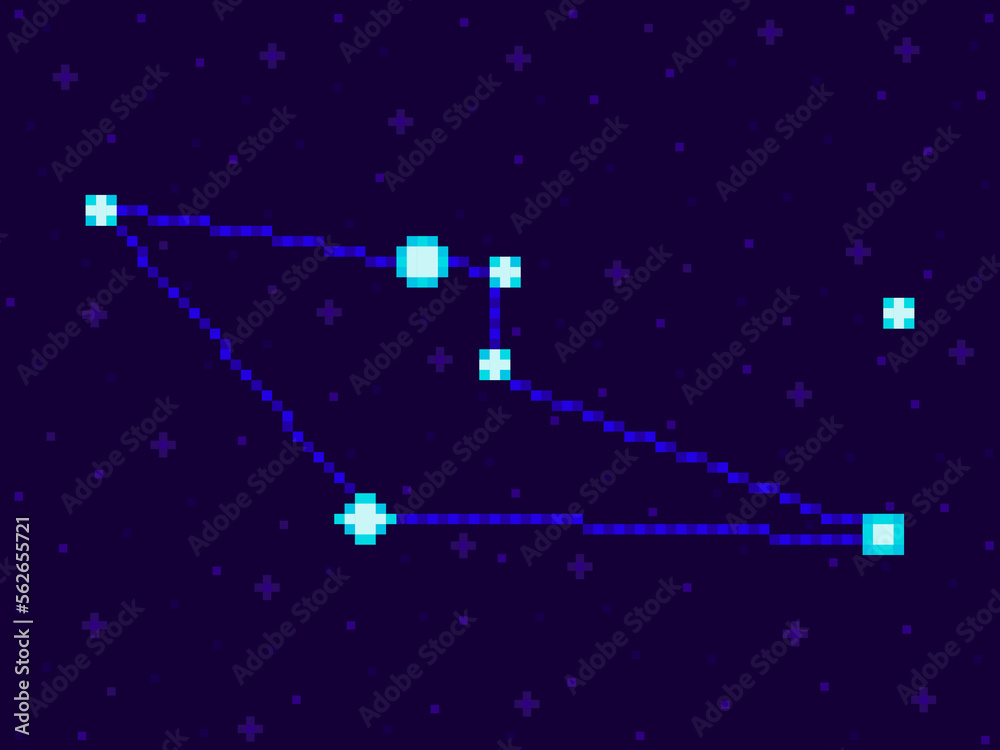 Reticulum constellation in pixel art style. 8-bit stars in the night ...