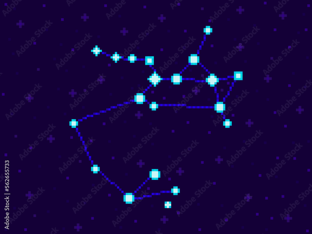 Sagittarius constellation in pixel art style. 8-bit stars in the night ...