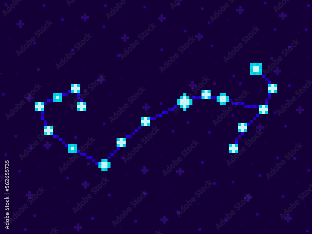 Scorpius constellation in pixel art style. 8-bit stars in the night sky ...