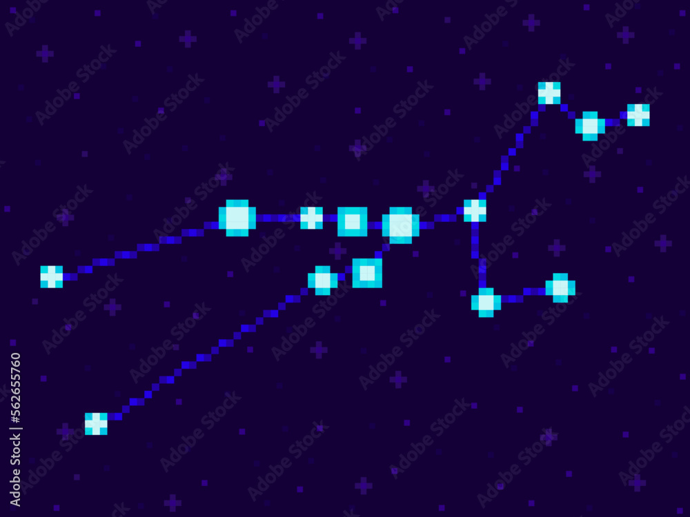 Taurus constellation in pixel art style. 8-bit stars in the night sky ...