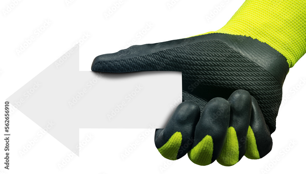 Manual worker with protective work gloves holding an empty white ...