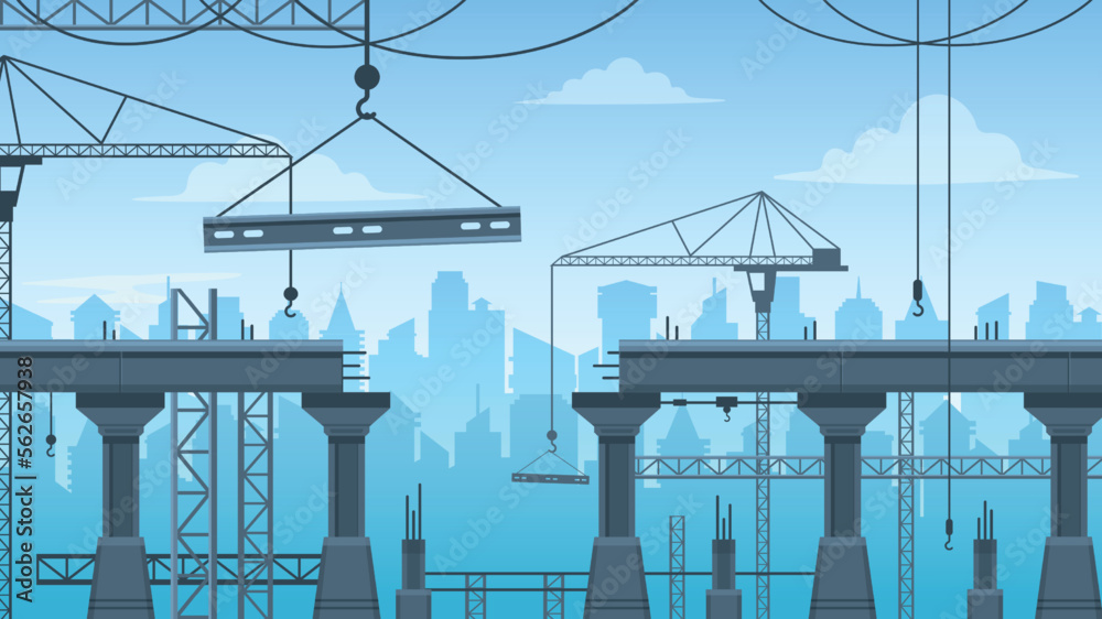 Bridge construction. Steps of building repair bridgework with crane ...