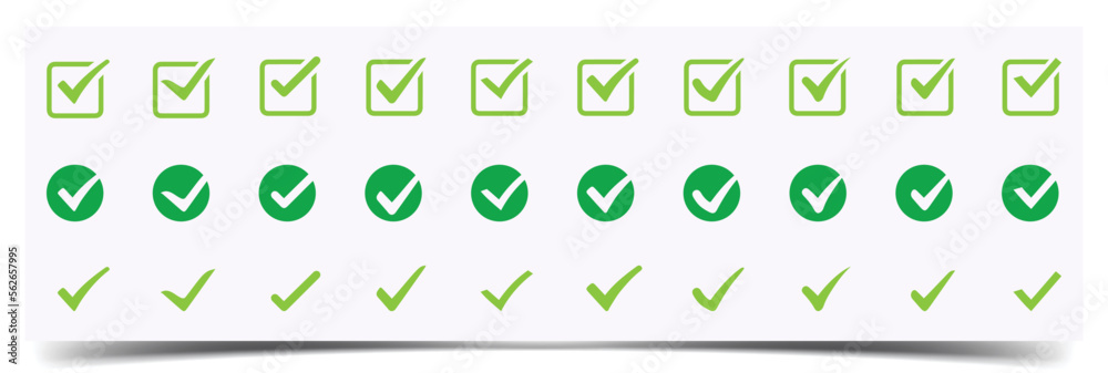 Obraz na płótnie Set of green check mark icon. checklist symbols ...