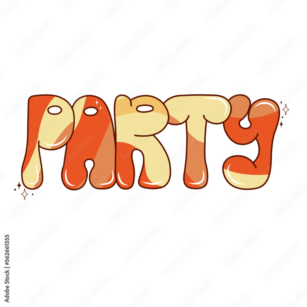 Handwritten word Party. Groovy lettering. Hippie and boho style. Stock ...