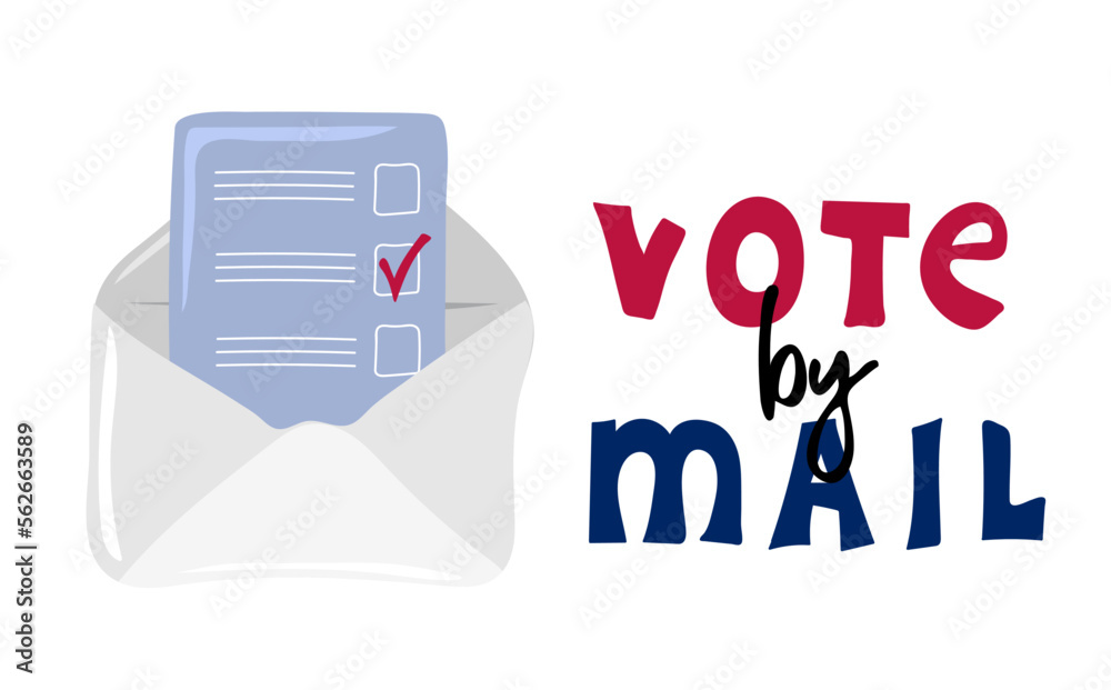Vote by mail. Hand written text and envelope with checklist ...