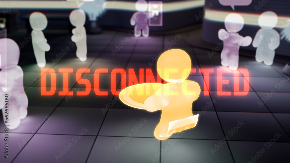 vr avatar of a user gets disconnected message - industrial 3D rendering ...