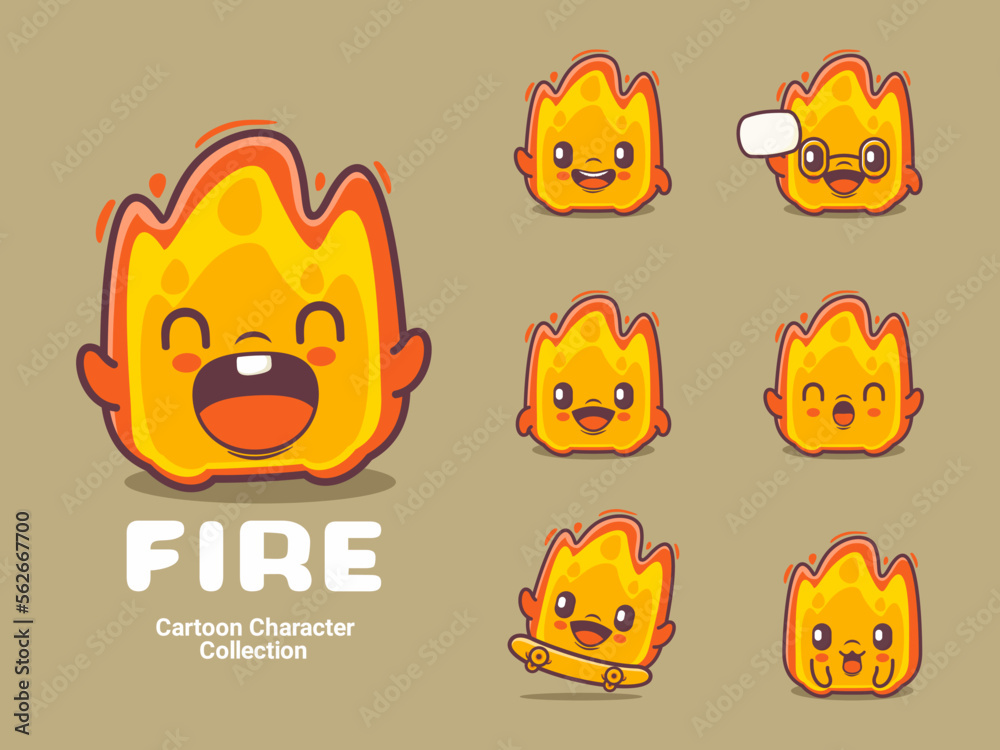 cute fire cartoon character vector illustration Stock Vector | Adobe Stock
