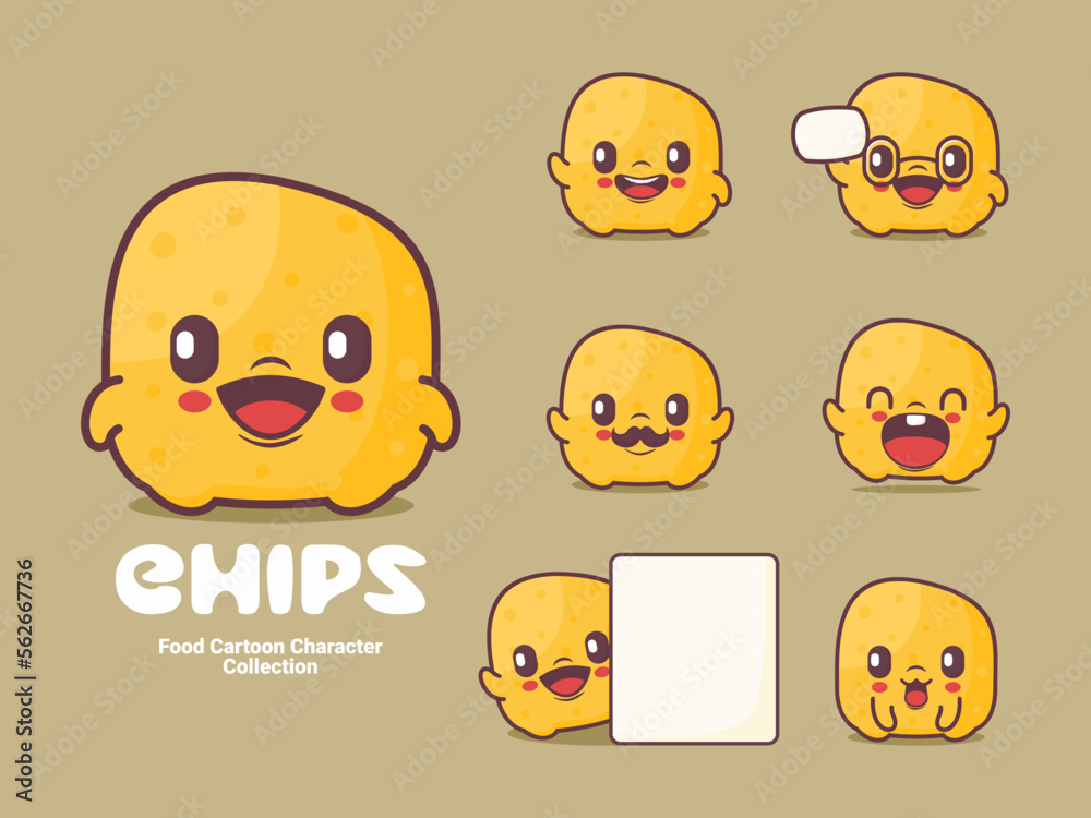chips cartoon character food vector illustration Stock Vector | Adobe Stock