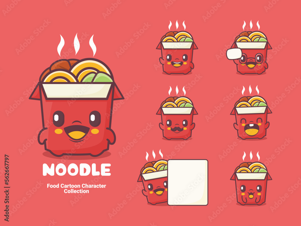 noodle cartoon character food vector illustration Stock Vector | Adobe ...